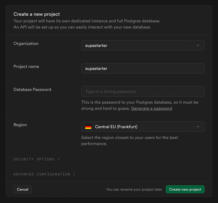 Supabase setup | Next.js Documentation | supastarter - SaaS starter kit for Next.js, Nuxt and ...