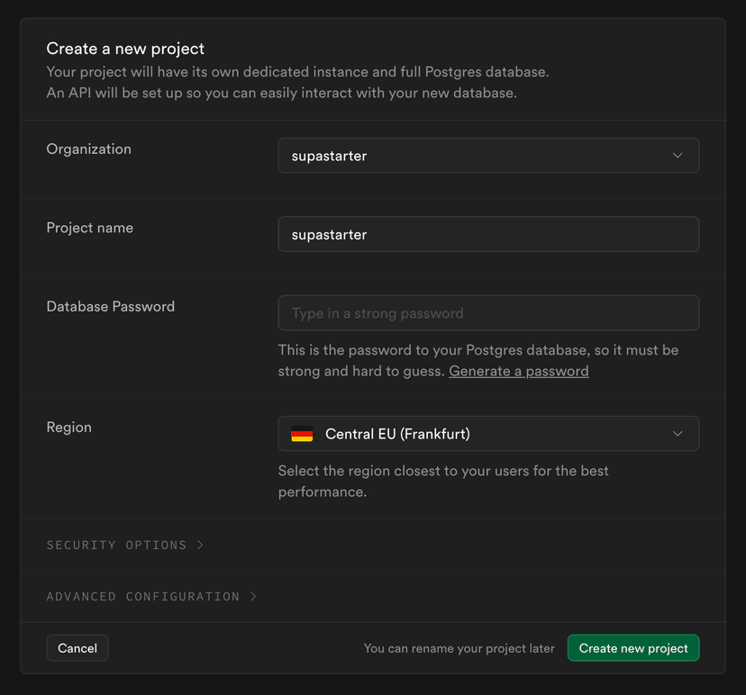 Supabase setup | Next.js Documentation | supastarter - SaaS starter kit for Next.js, Nuxt and ...